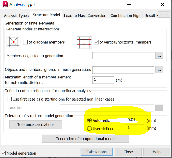 What does tolerance calculation does and how it affects the model in Robot Structural Analysis