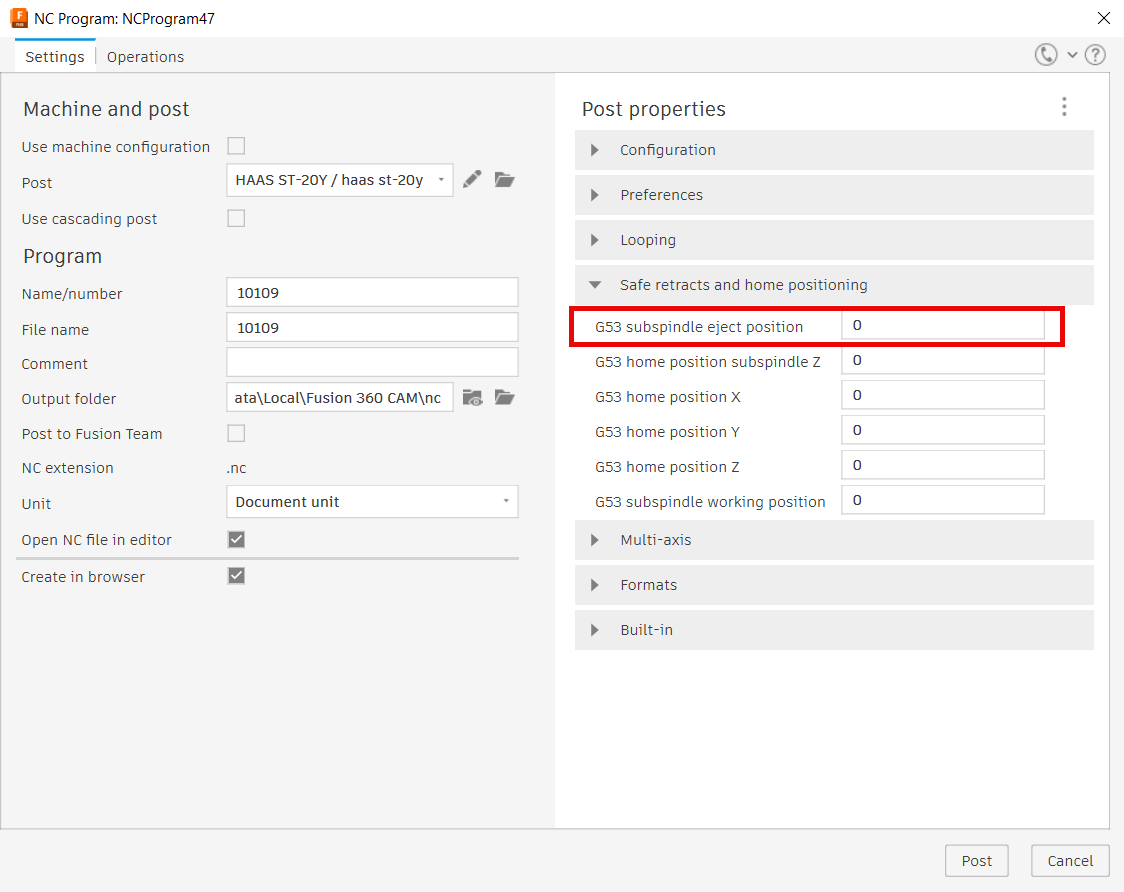 Creating a set up with sub spindle for a Haas ST20Y in Autodesk Fusion