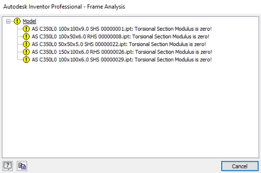 "Torsional Section Modulus is zero" when using Frame Analysis in Inventor