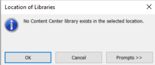 "No Content Center library exists in the selected location" when editing Inventor project file