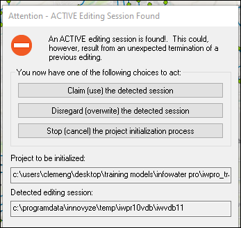 Active Editing Session Found message in InfoWater Pro