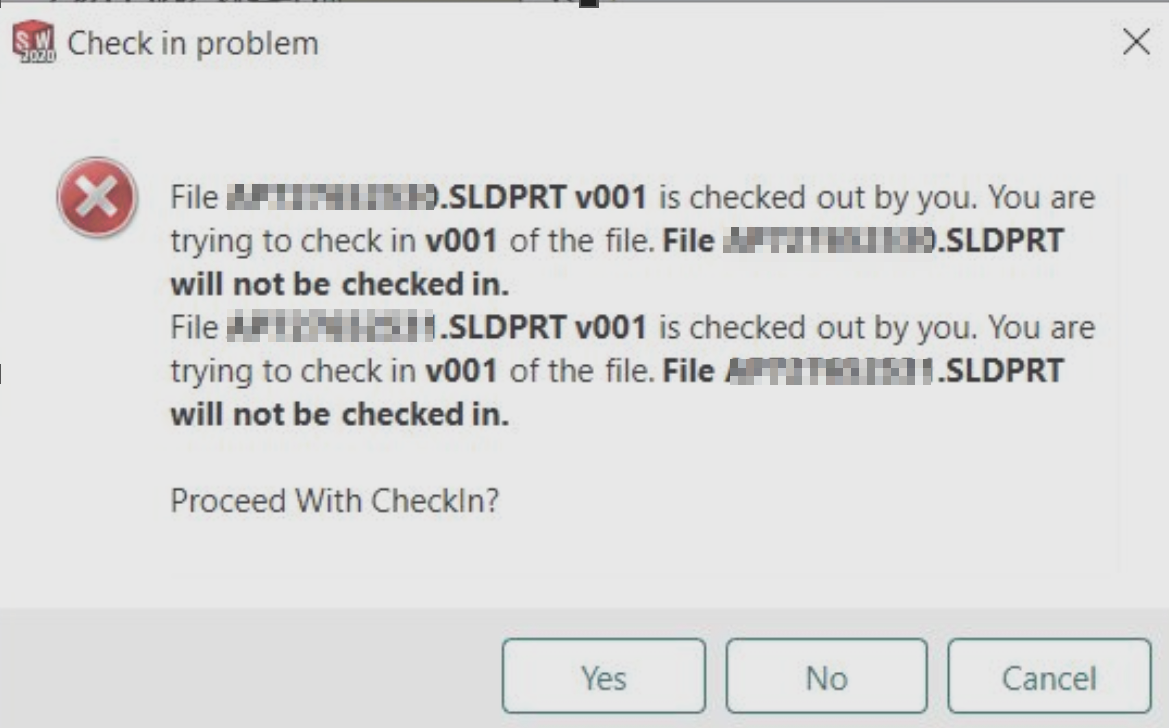 "File [filename] v### is checked out by you. You are trying to check in ...