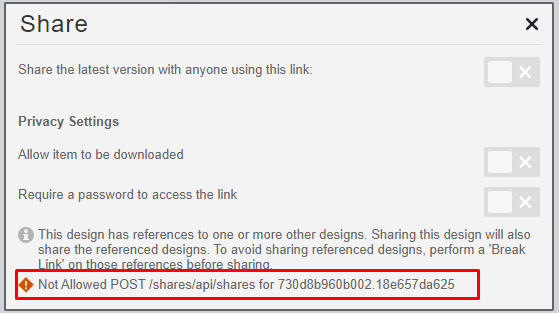 "Not Allowed POST/shares/api/shares for..." when sharing link in Fusion