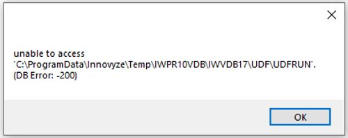 无法访问InfoWater Pro中的“C:\ProgramData\Innovyze\Temp\IWPR10VDB\IWDB...\UDF\UDFRUN”(DB Error:-200)