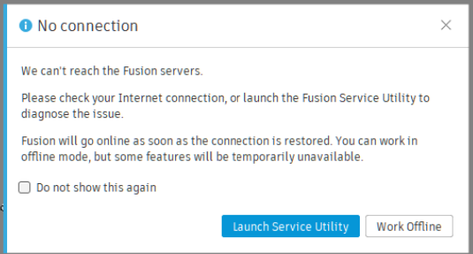 "No Connection. We can't reach the Fusion Servers" in Fusion