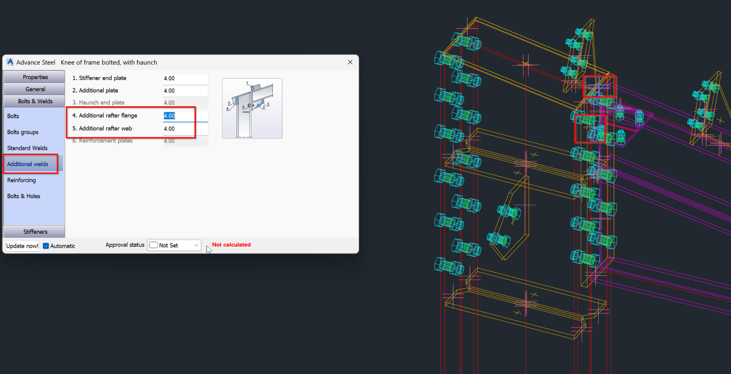 Additional rafter is included in the column shop drawing in Advance Steel