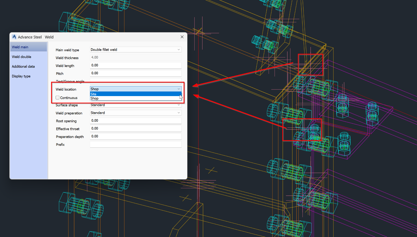 Additional rafter is included in the column shop drawing in Advance Steel