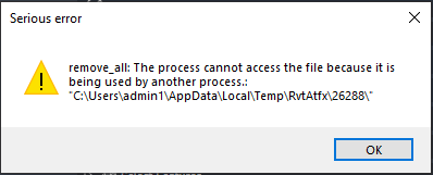 "remove_all: The process cannot access the file because it is being used by another process ...