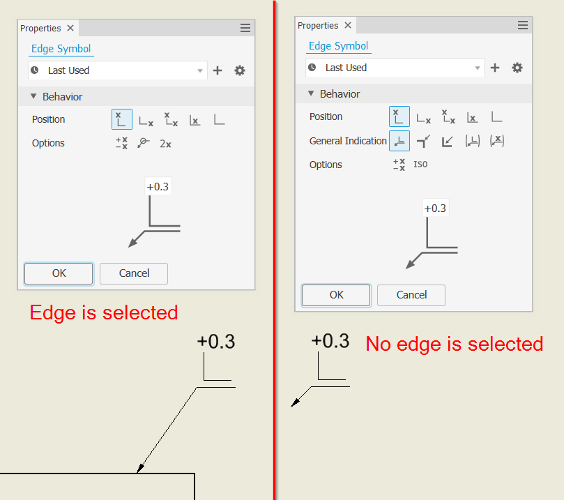 In Edge Symbol dialog window the row General Indication is missing in Inventor drawing