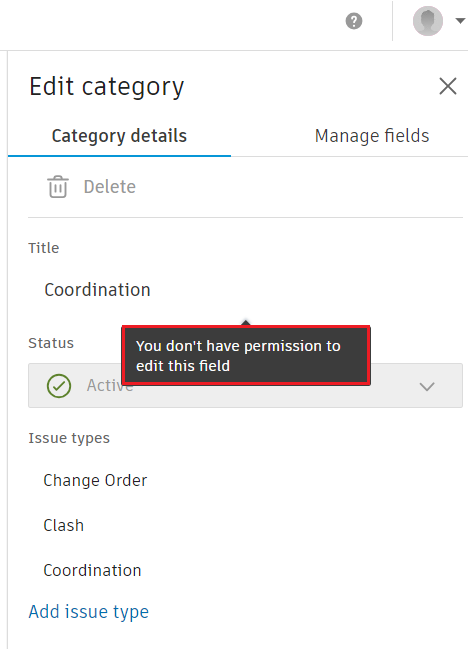 Cannot deactivate the issue type Coordination in an ACC template or project