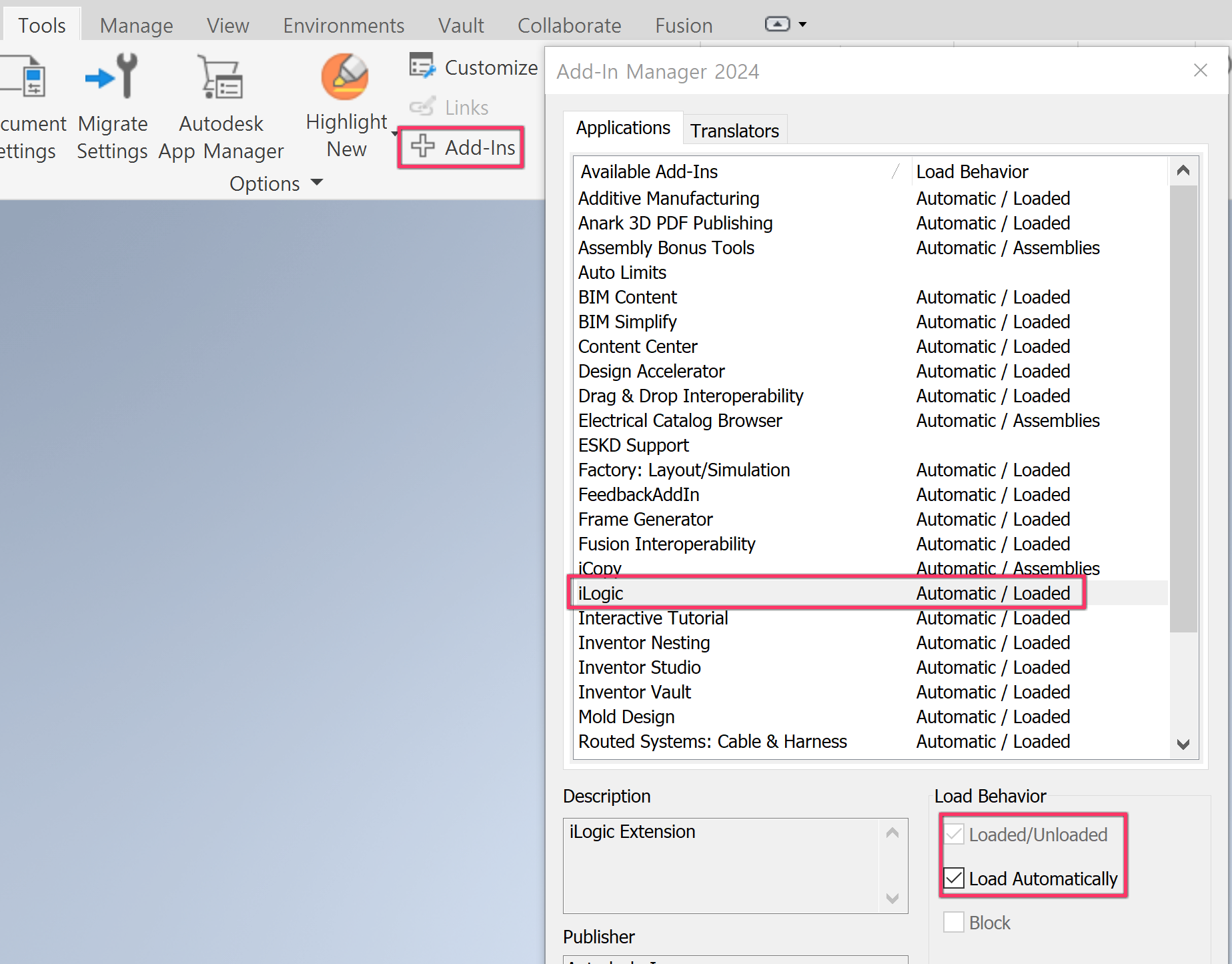 How to display iLogic Browser in Inventor