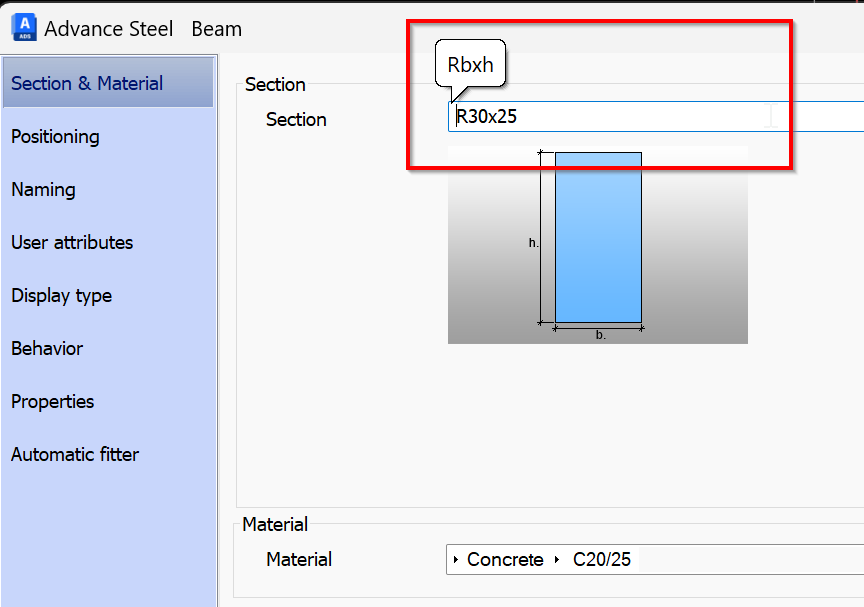How to add new concrete column sections in Advance Steel