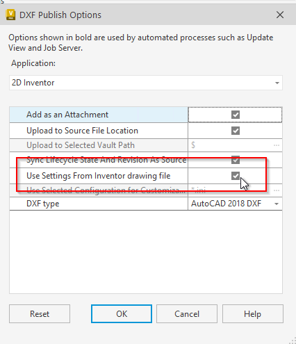 Export to DXF for Inventor parts does not use configuration file