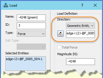 Load direction changes when entering Inventor Nastran environment