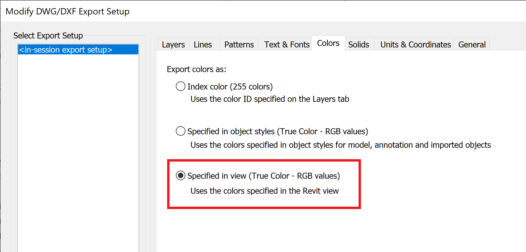 Incorrect colors when exporting DWG from Revit