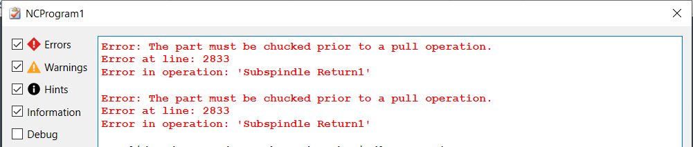 "Error: The part must be chucked prior to a pull operation" when posting a turning operation in ...