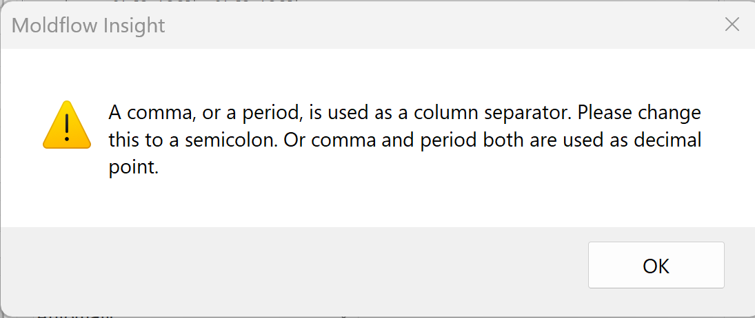"A comma or full stop is used as a column separator. change this to a ...