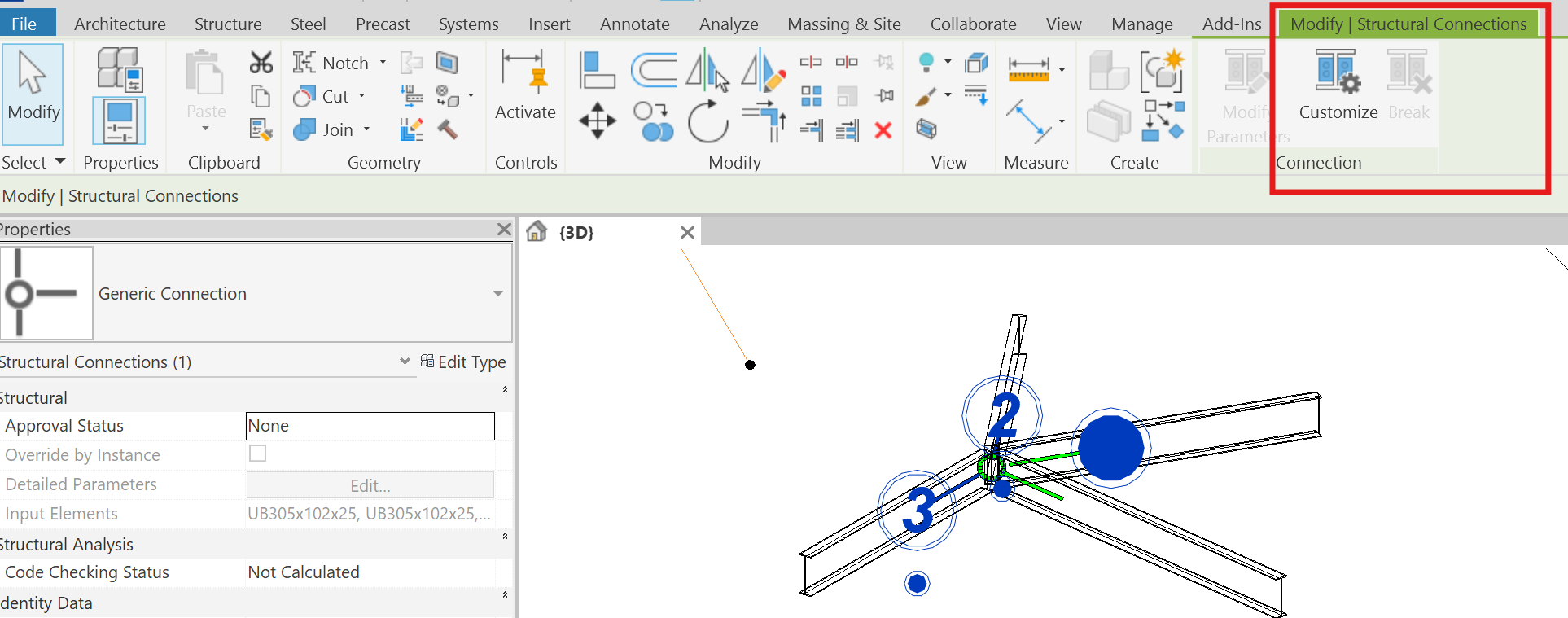 Cannot create custom structural connection for four steel beams in Revit
