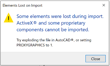 "Elements Lost on import" when trying to link a DWG file with nested ...
