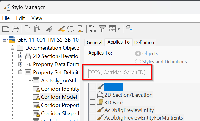 How to export property sets for corridor solids in Civil 3D
