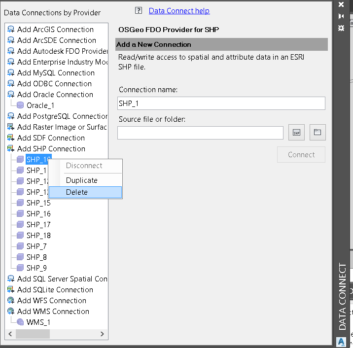 Cannot delete FDO data connection in AutoCAD Map 3D or Civil 3D