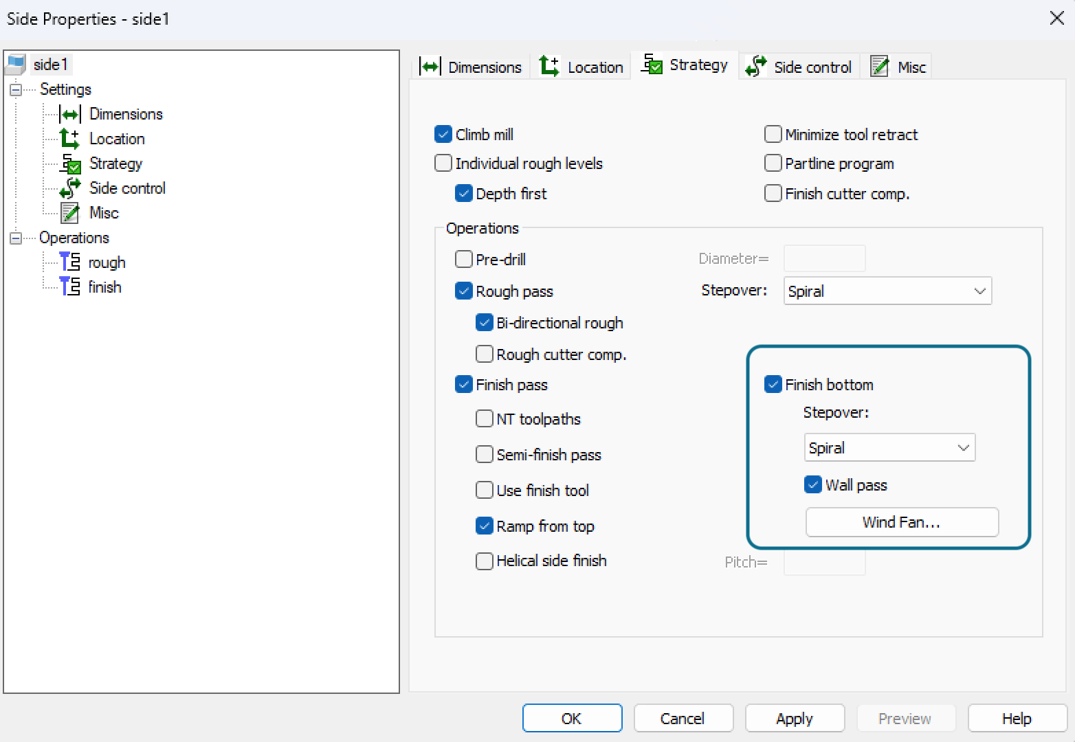 How add bottom finish allowance in the feature side in FeatureCAM?