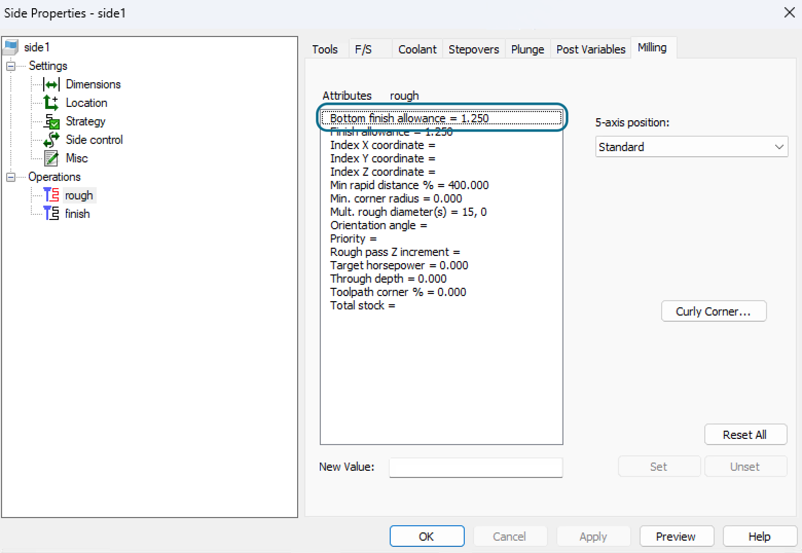 How add bottom finish allowance in the feature side in FeatureCAM?