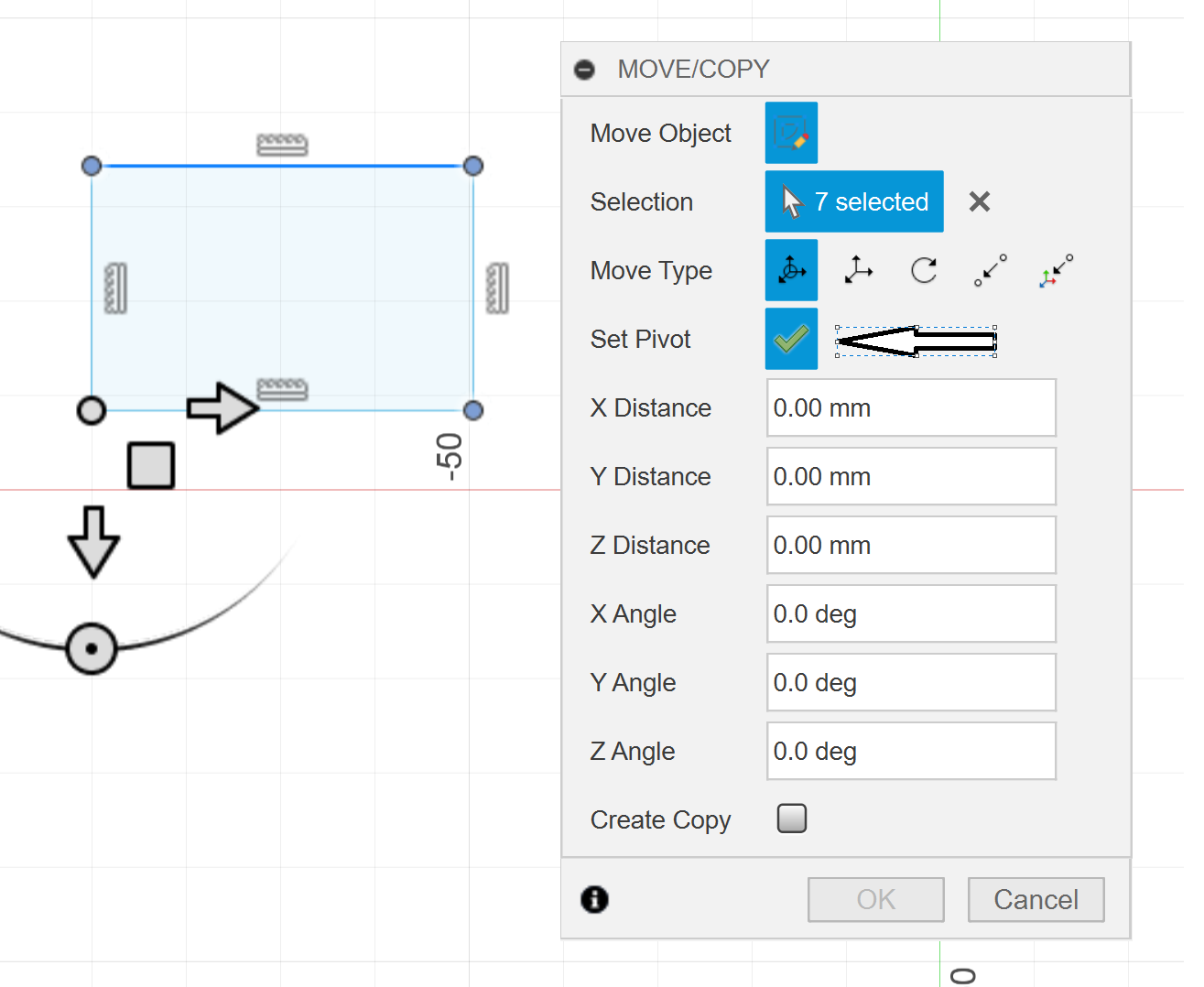 Change the location of the move handles/manipulators when moving a sketch/components in Fusion