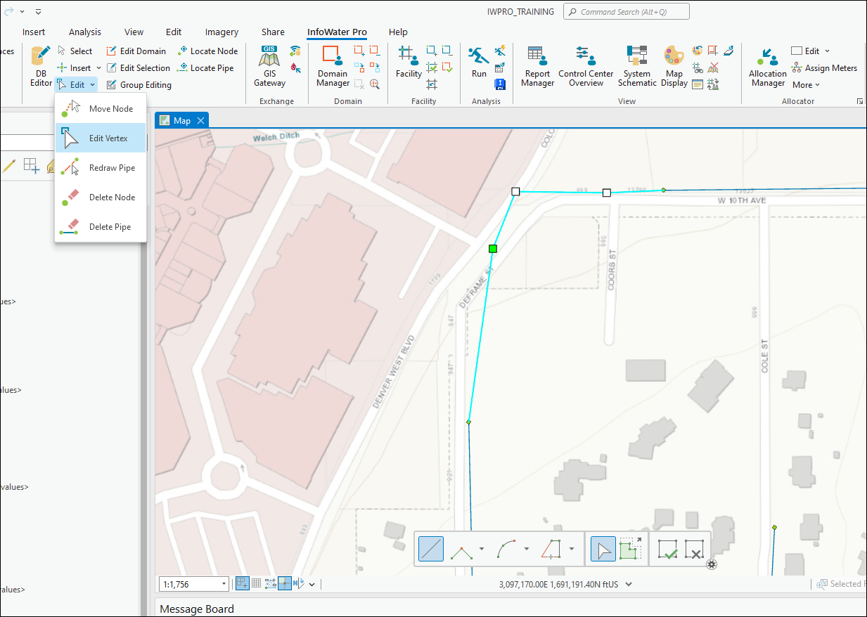 如何在 InfoWater Pro 中编辑或删除管道顶点