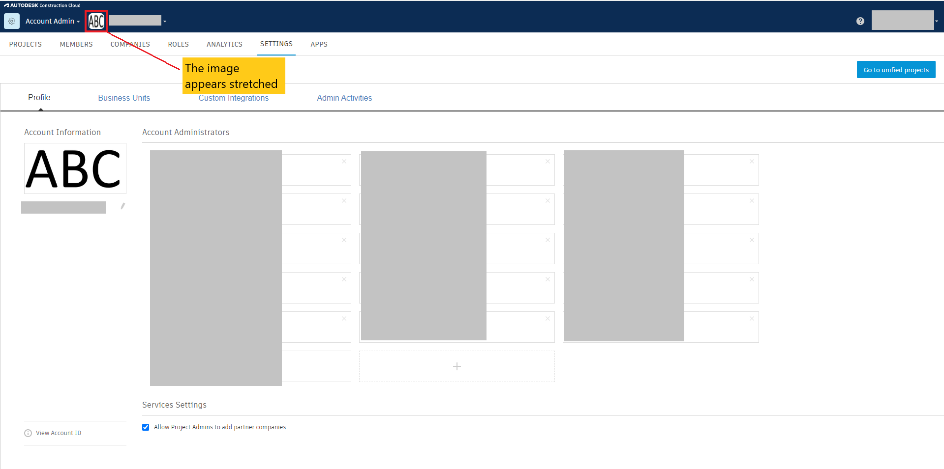 Logo or Account Icon looks stretched in BIM 360 or ACC