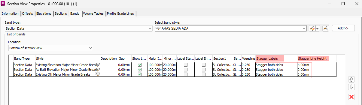 How to add staggered labels to cross section views in Civil 3D?