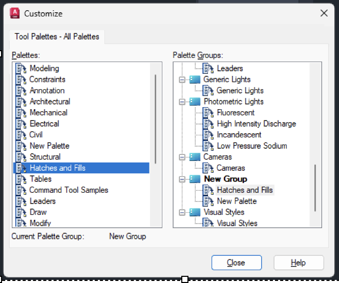 How to hide some Tool Palette tabs in AutoCAD products