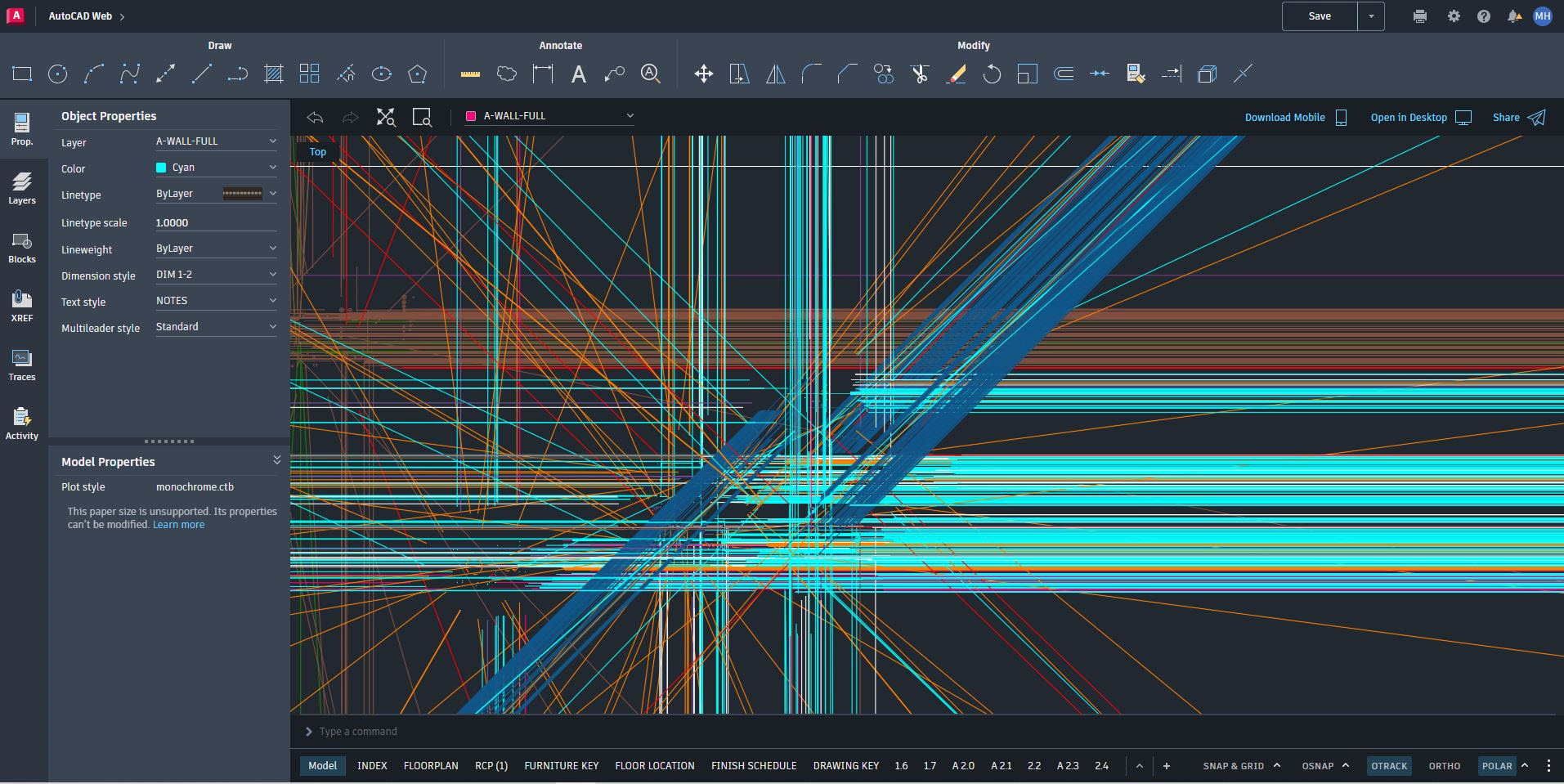 Random lines appear in AutoCAD Web App drawings