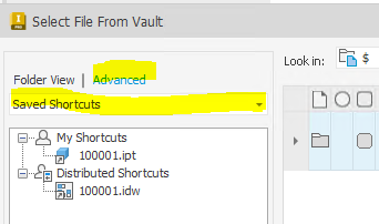 The Vault shortcuts missing in the Inventor search in "Open from Vault"