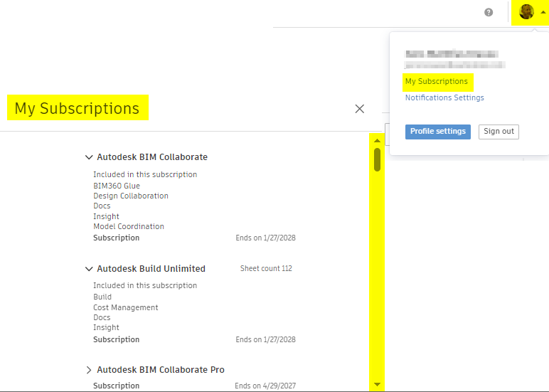 ACC subscriptions and product modules