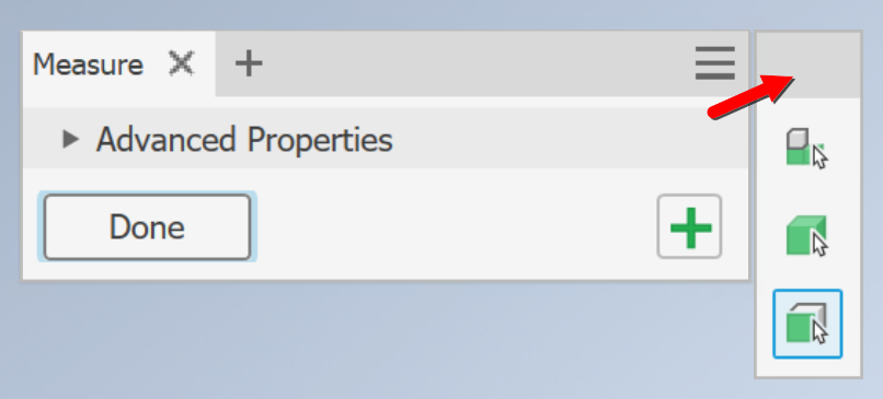 The selection priority options does not appear in the Measure tool in Inventor
