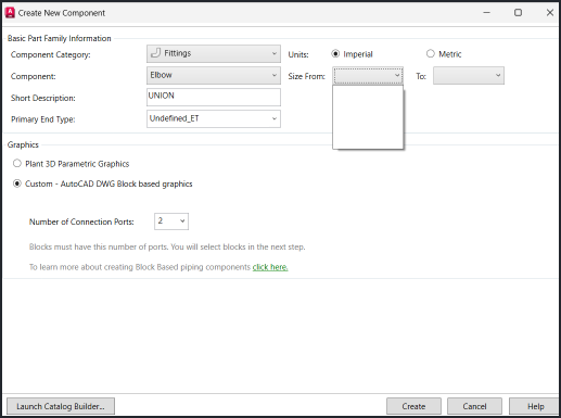 Empty size range list when creating custom components in AutoCAD Plant ...