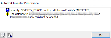 'SEVERITY_ERROR, facility: ($FFFFFFFF)' message after saving and updating Inventor files ...