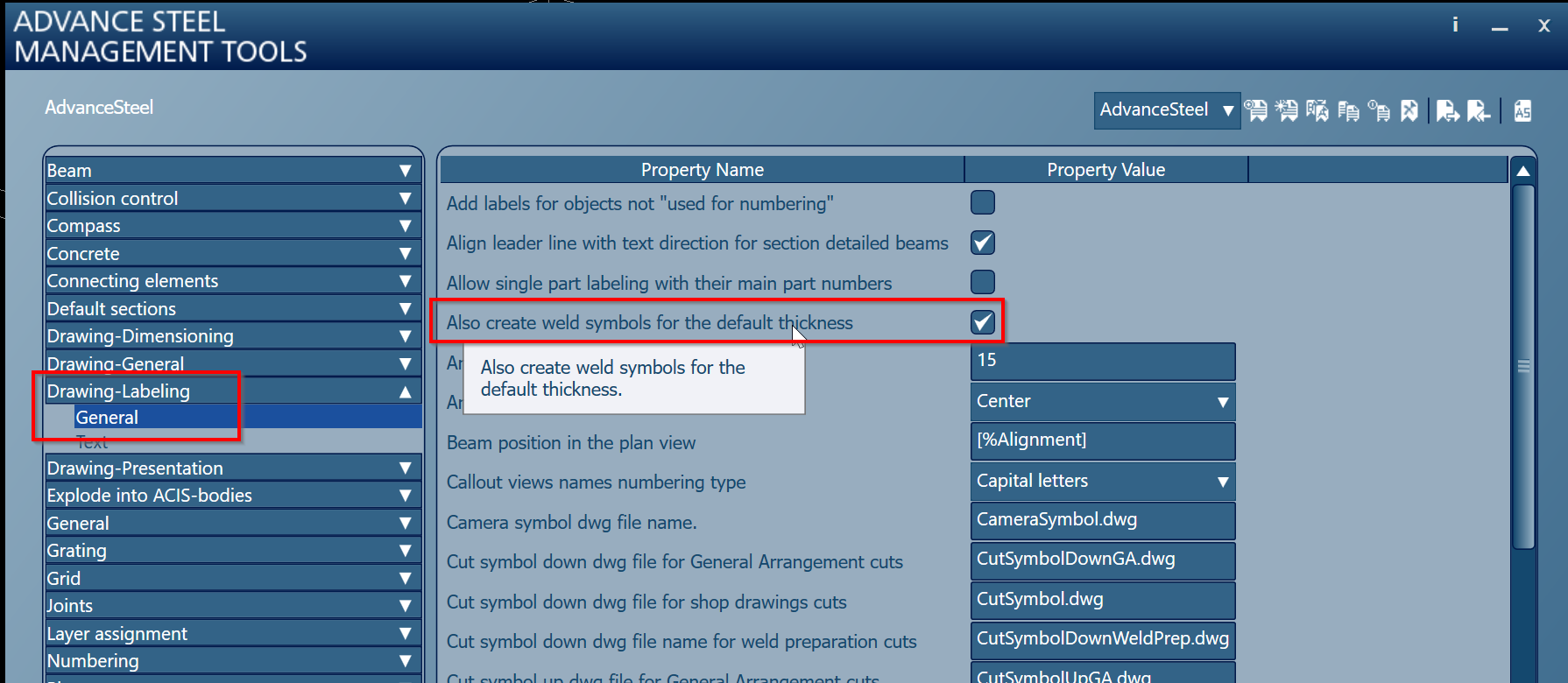 Inconsistent appearance of weld symbols in detail drawings in Advance Steel