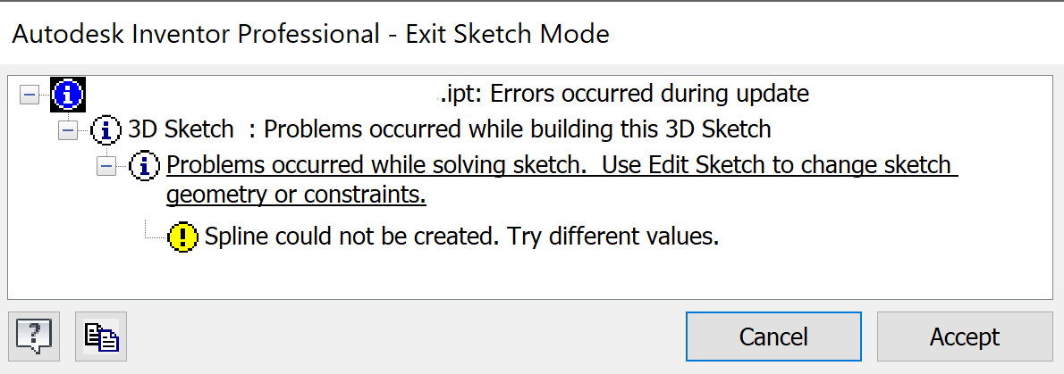 "Spline could not be created. Try different values." spline length in 3D sketch dimension is not ...