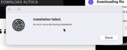 Installing on Mac OS fails with the error "Errors Occured During Installation"