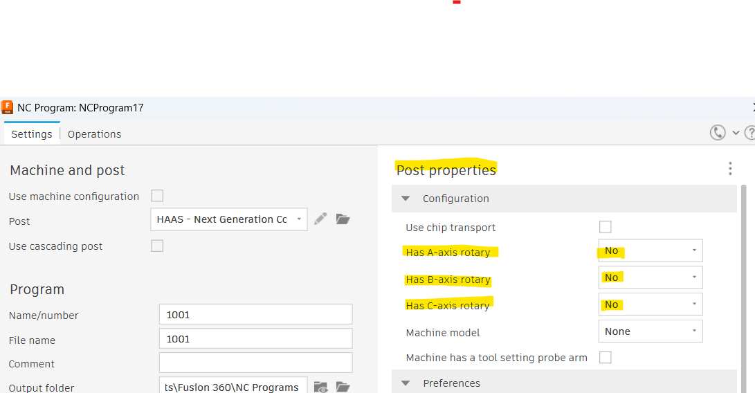 "Direction is not supported for machine configuration" when posting 4-axis toolpath from Fusion
