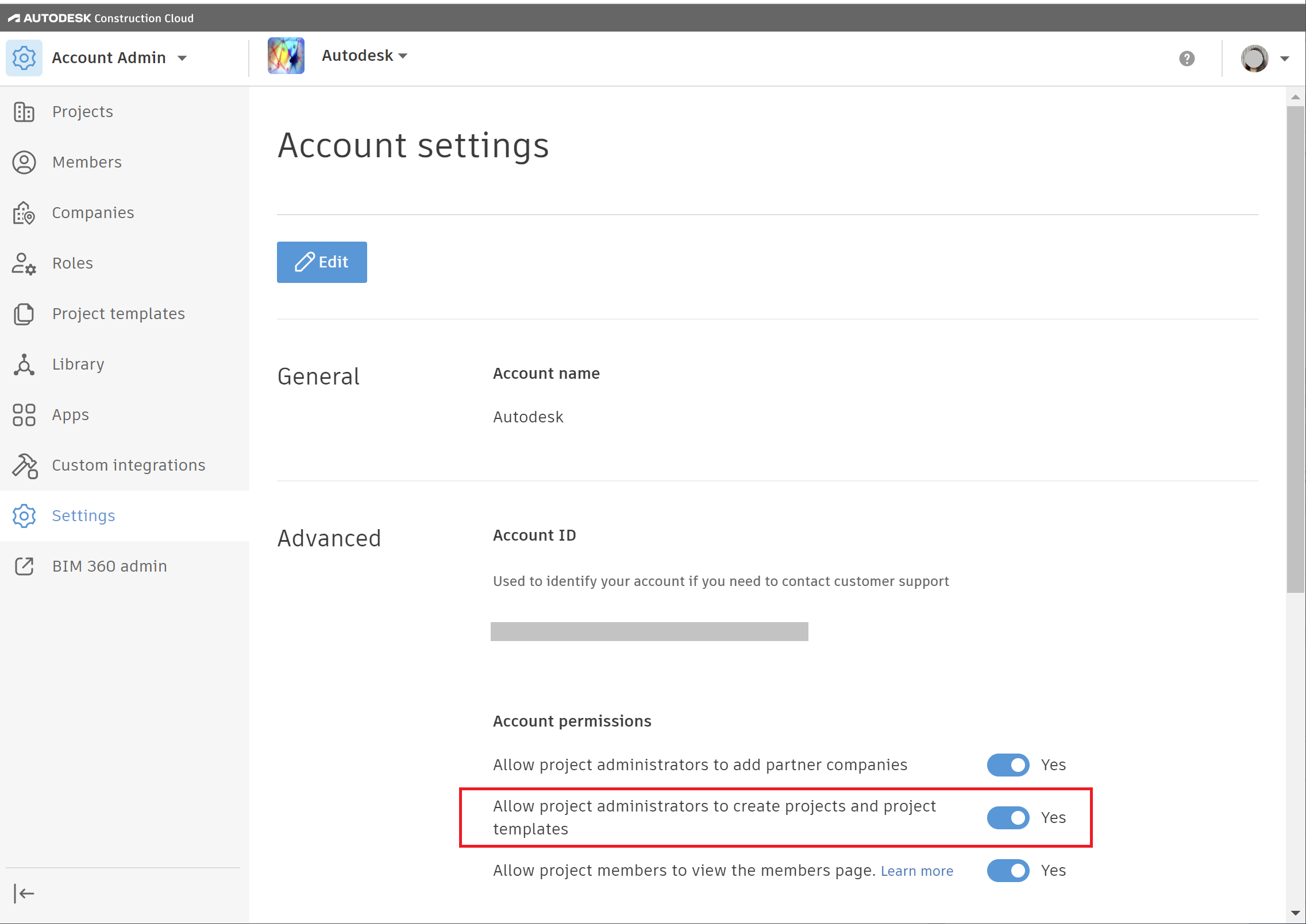 Members are unable to create projects in BIM 360 or ACC