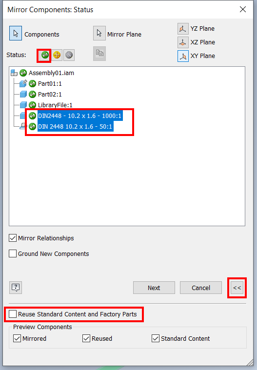 Content Center components cannot be mirrored when using Mirror Components in Inventor assembly