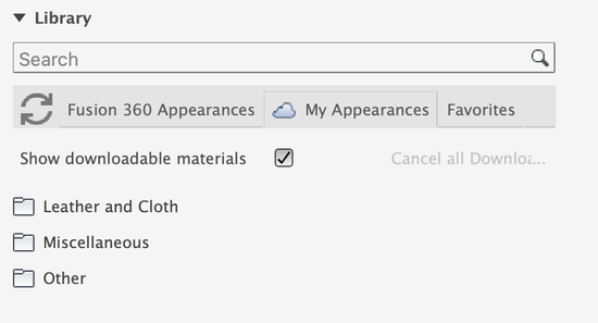 Materials missing from the My Appearances folder in Fusion