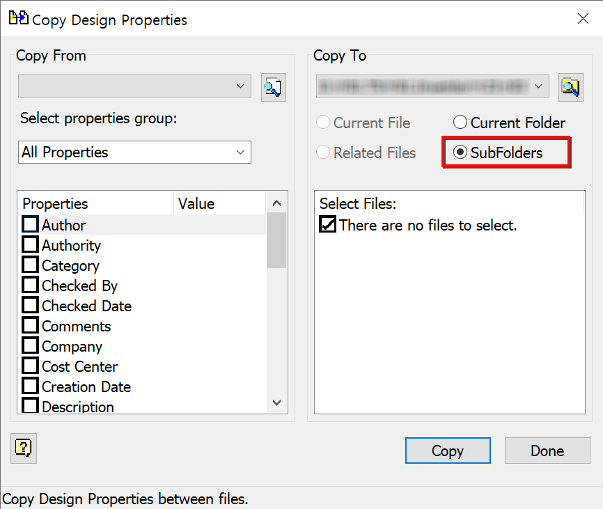 Subfolders option doesn't work in Copy Design Properties of Inventor Design Assistant 2025