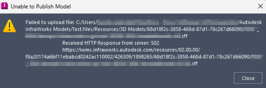 Unable To Publish The Model When Trying To Synchronize An Infraworks Model To The Cloud