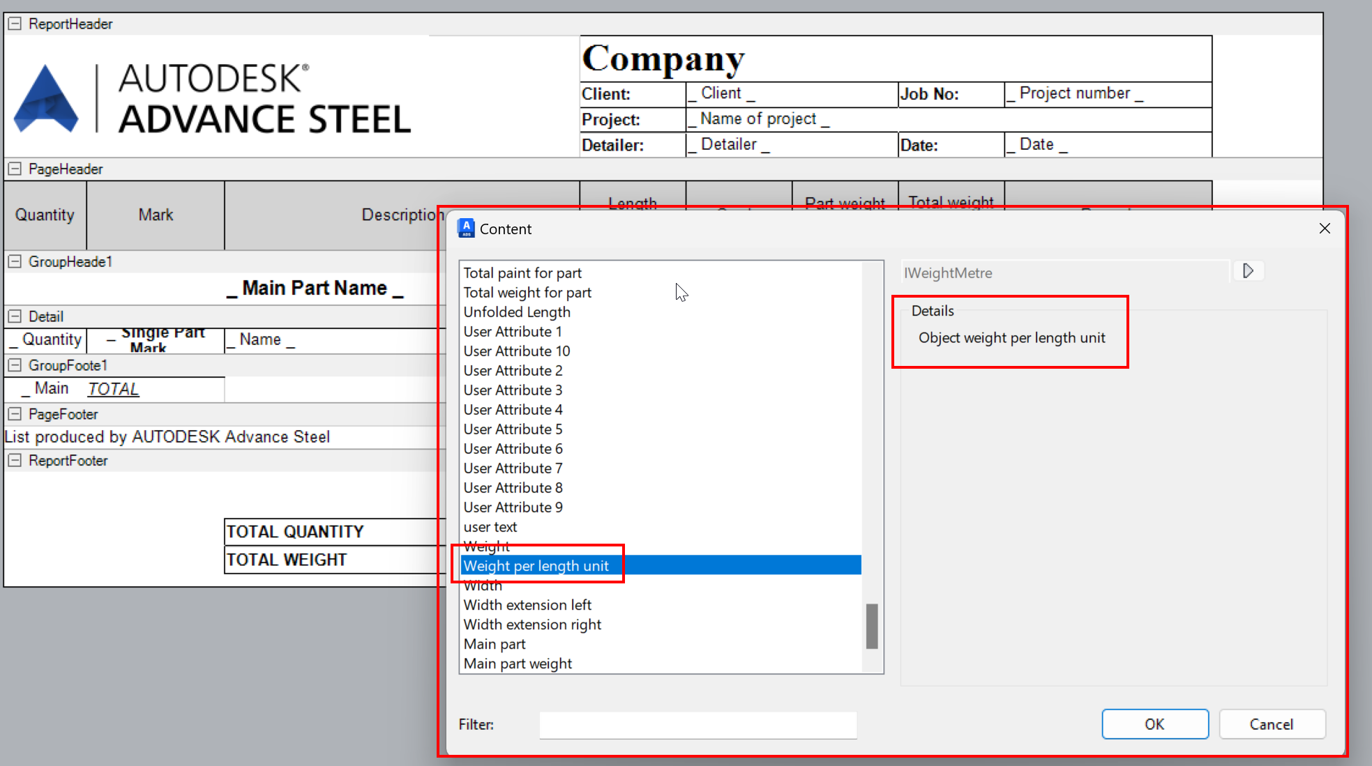 Obtención del peso por unidad de longitud en listas de materiales de ...