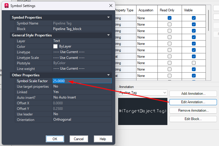 How to change the size of pipeline tag annotation in P&ID drawings of AutoCAD Plant 3D