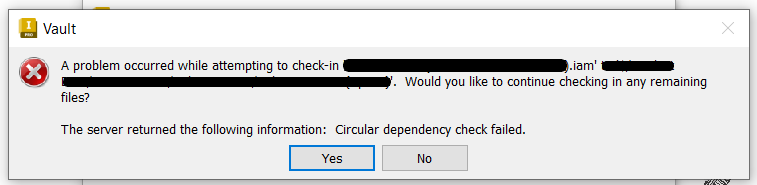 "Se ha producido un problema al intentar aplicar check-in... Error en la comprobación de ...